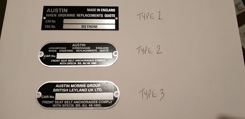 CHASSIS PLATE AUSTIN aluminium 1100 1300 healey sprite Crcp312 crcp379 ...
