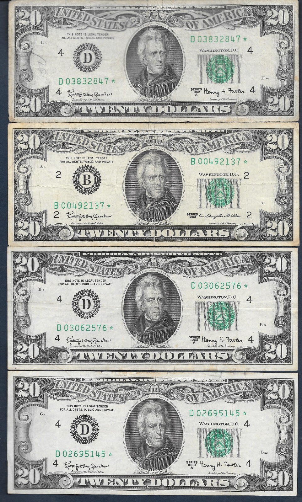 Lot of (4) 1963 $20 Dollar *Star* Notes Circulated | eBay