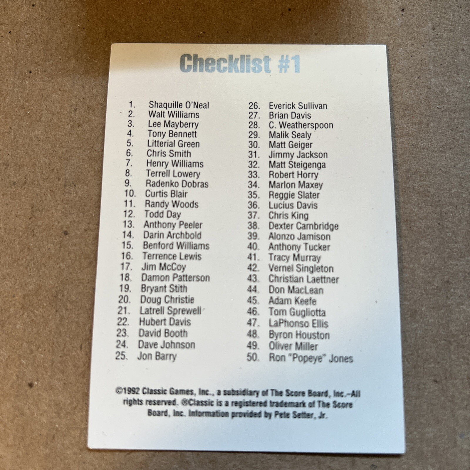 1992 Classic Draft Picks basketball Trading cards FULL COMPLETE SET #1 ...