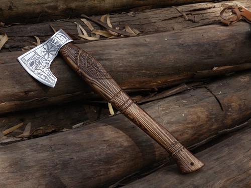 EDC Custom Hand Made Tomahawk Axe carbon steel Blade Viking axe W/L ...
