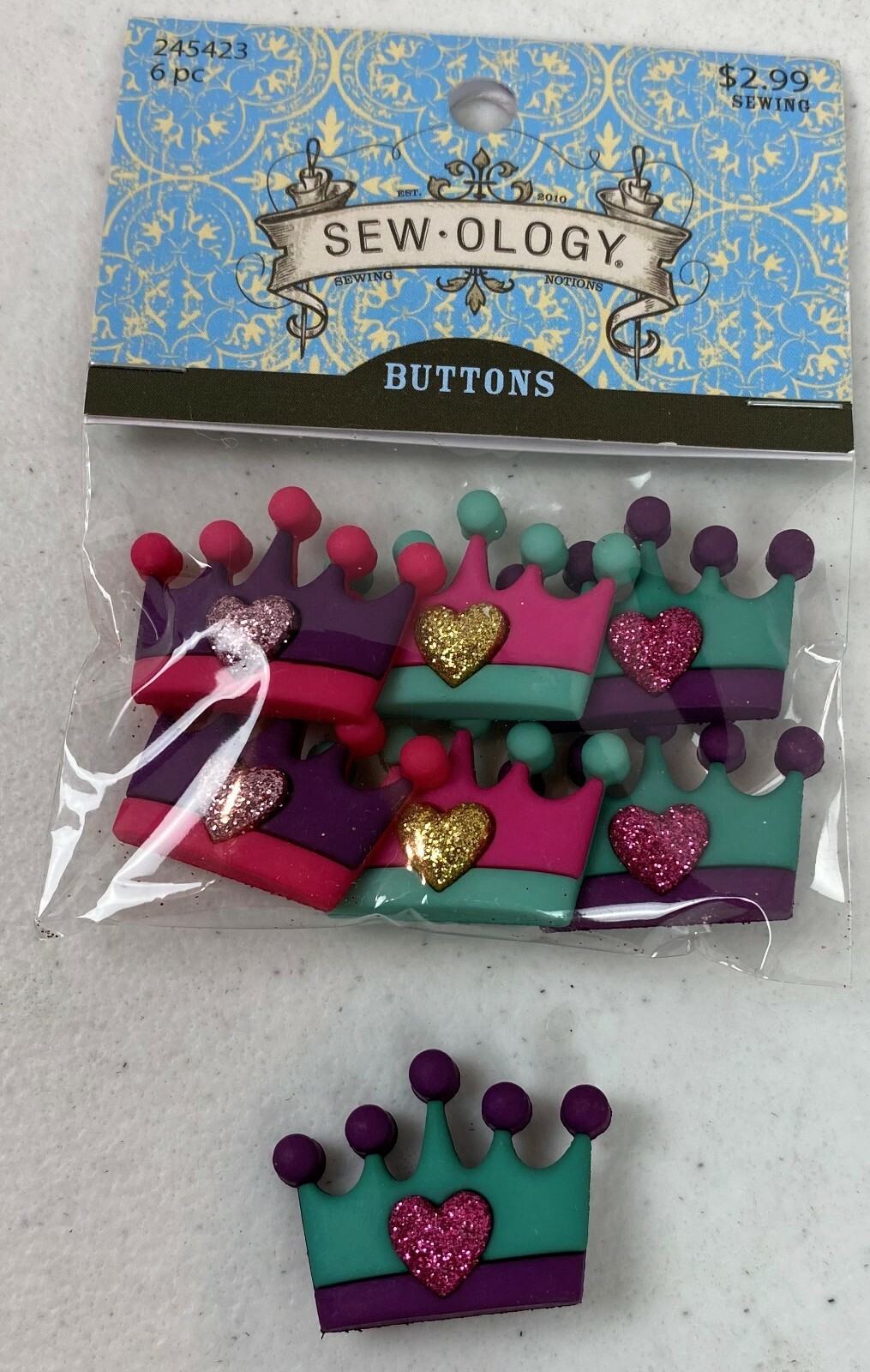 7 Crown Buttons Marked Shank 1" Purple Teal Sew-ology 2010 #21E | eBay