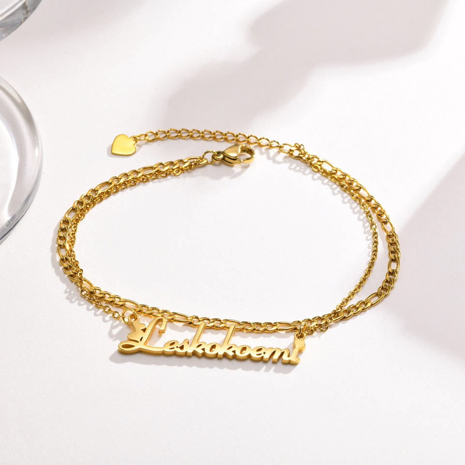 Stainless Steel Full Light Name Customized Double Layer Bracelet Gold ...