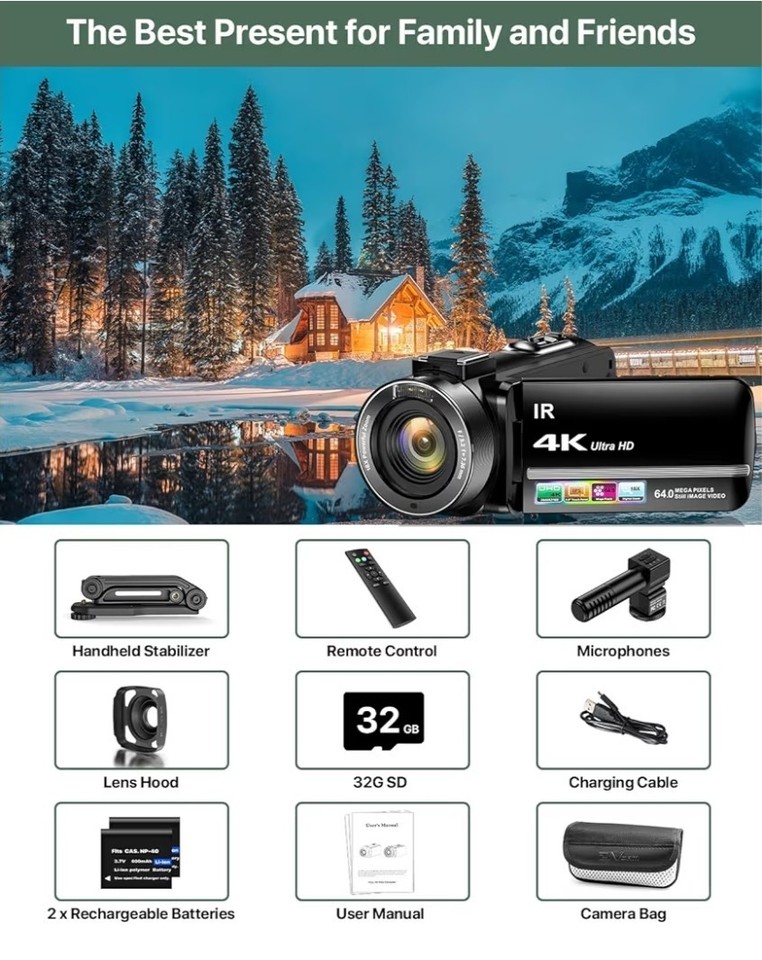 New 4K Vlogging Camera 64MP with Night Vision, Mic, Remote, Stabilizer ...