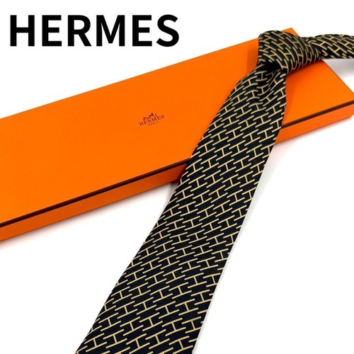 HERMES H Pattern Silk Tie Black | eBay