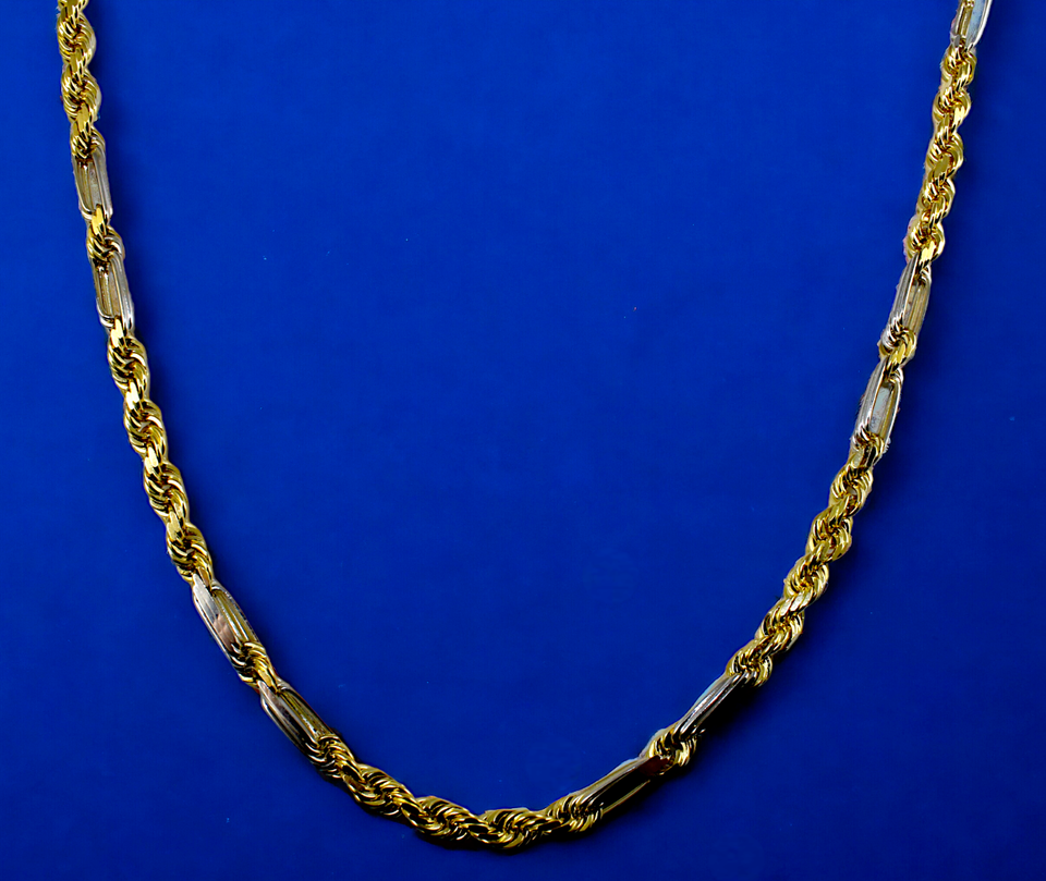 14K Two Tone Gold SOLID Milano Figaro Rope Chain Necklace Diamond Cut ...