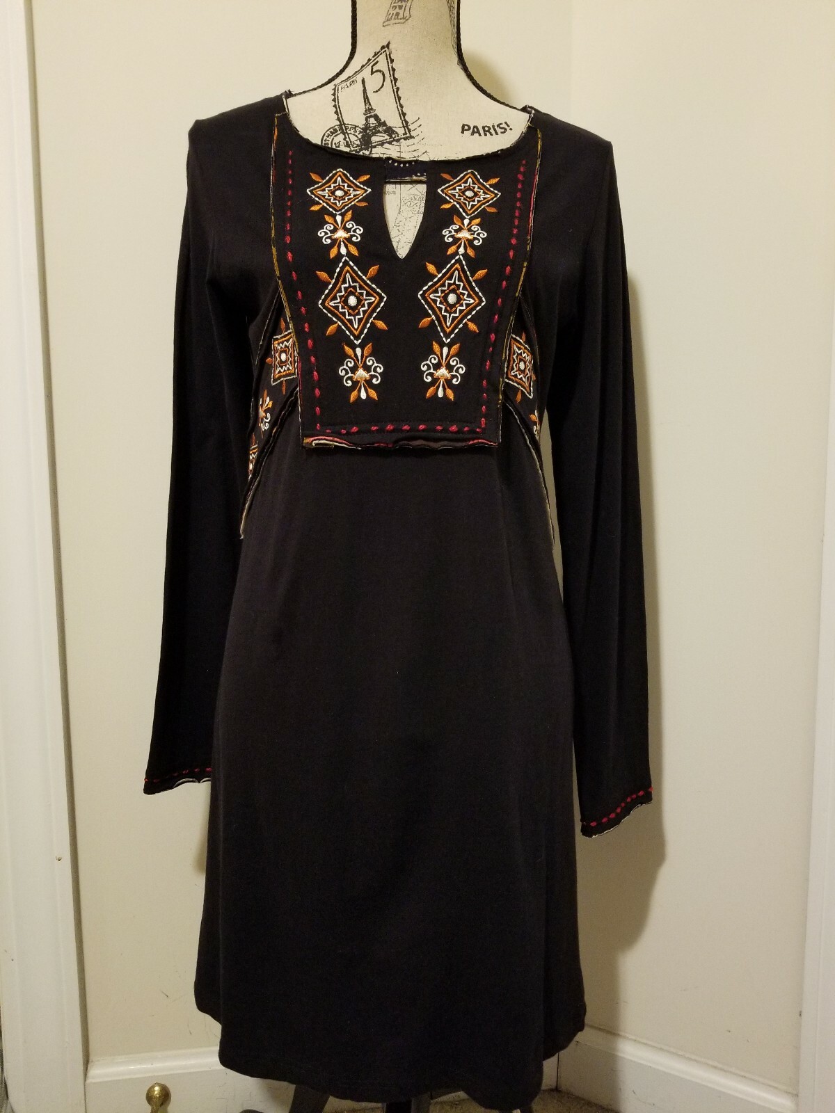 Sacred Threads Dress Embroidered Black Size Medium Cut out Neck BOHO ...