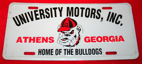 Vintage UNIVERSITY MOTORS Athens Georgia BULLDOGS Metal License Plate ...