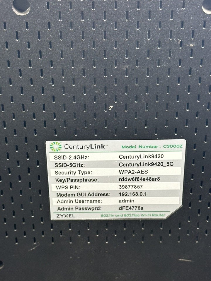 CenturyLink ZyXEL C3000Z DSL Modem Wireless Router w/ AC Adapter | eBay