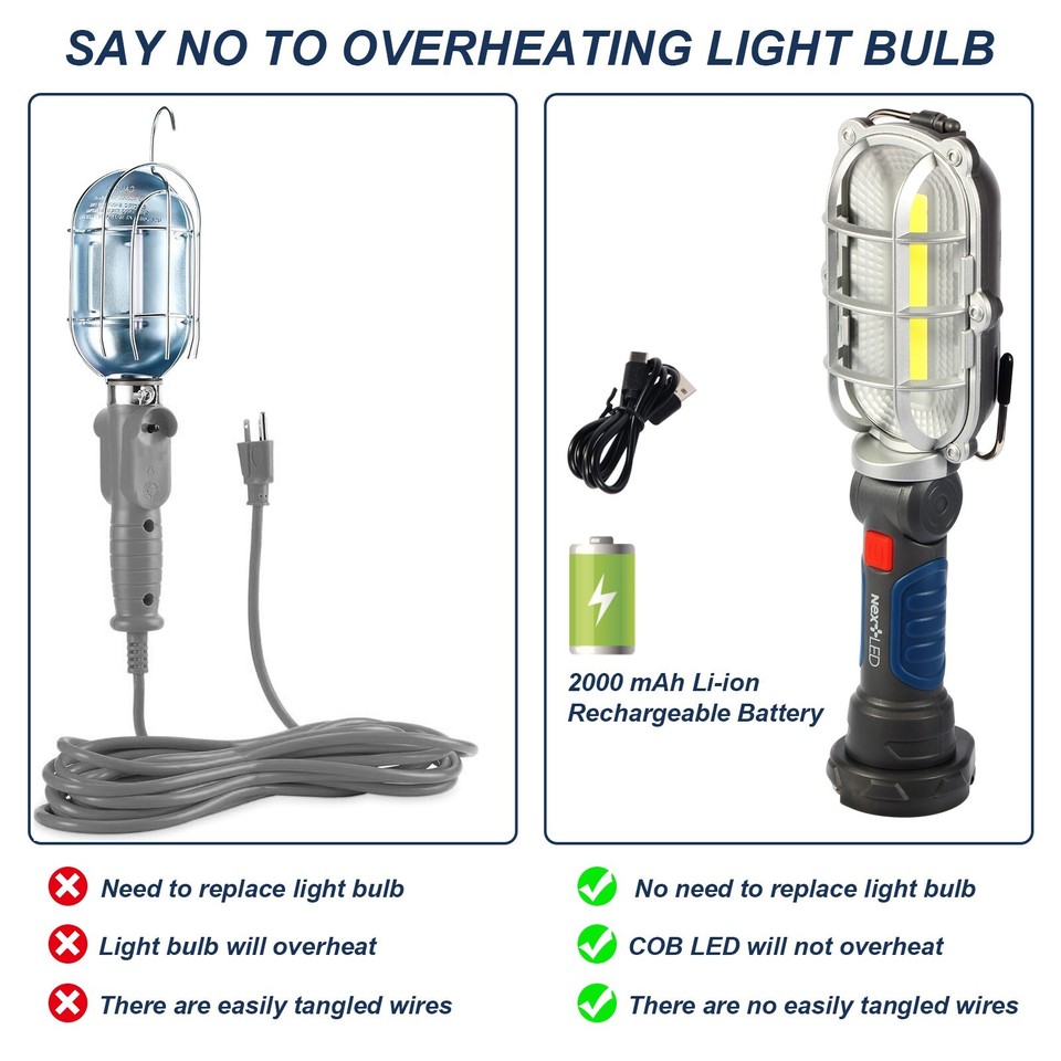 NextLED Rechargeable Magnetic Cordless LED Drop Work Light, 1000 Lumens ...