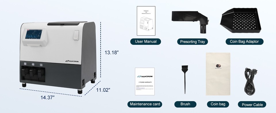 NUCOUN C200 Automatic Coin Counter Electronic 3-Pocket Coin Sorter ...