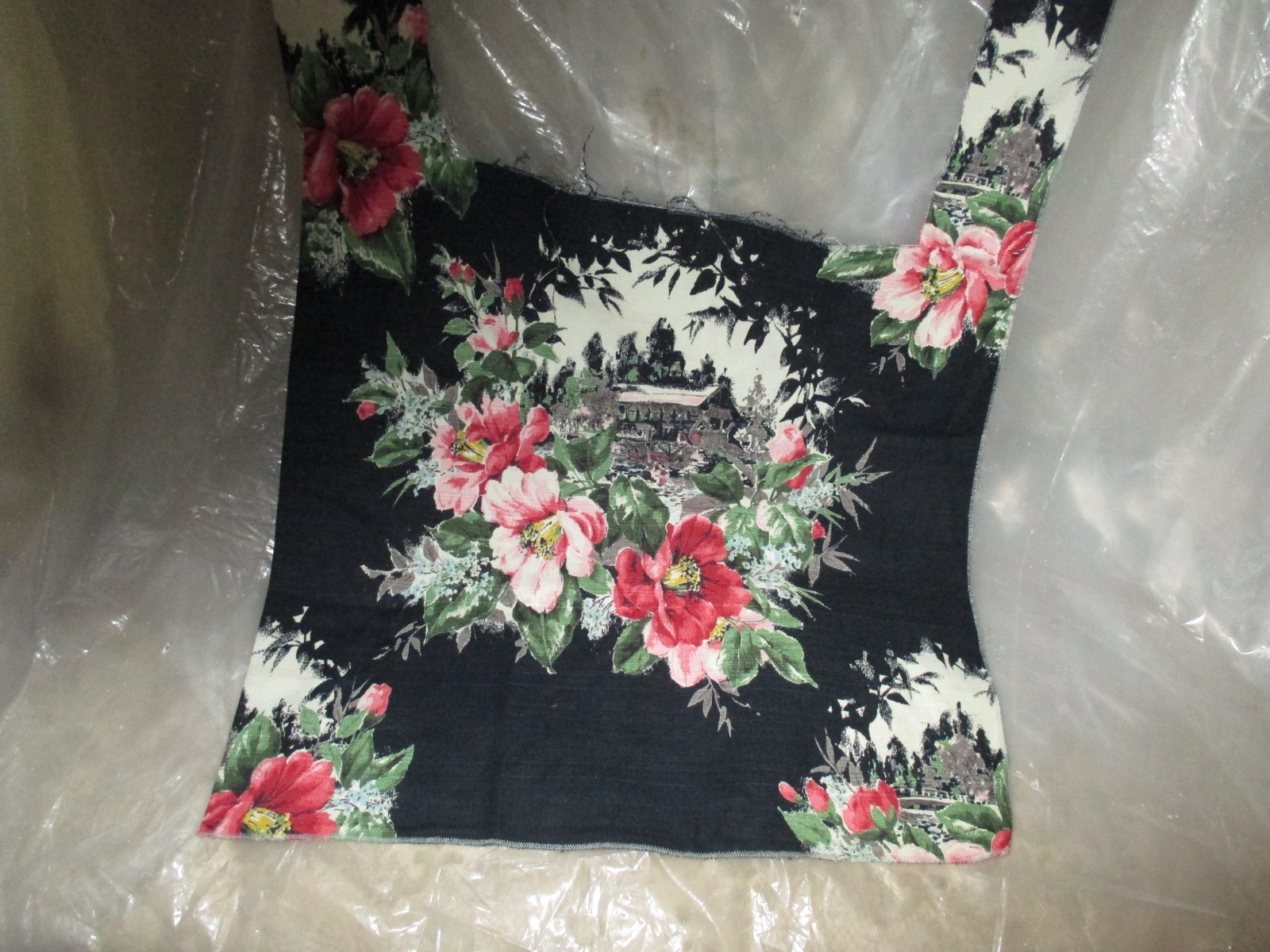 ROSES ON BLACK BARK CLOTH FABRIC 50 INCHES BY 46 INCHES | eBay