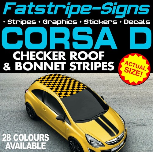 to fit VAUXHALL CORSA D CHECKER ROOF + BONNET STRIPES GRAPHICS STICKERS ...