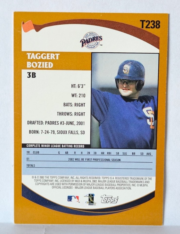2002 Topps Traded #T238 Taggert Bozied RC San Diego Padres | eBay