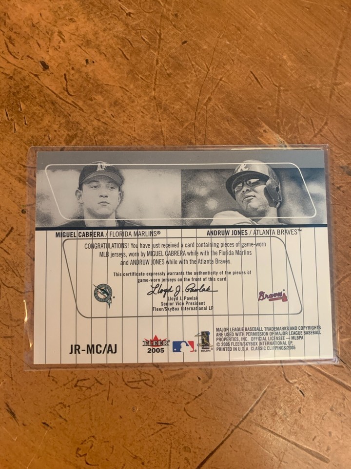 2005 Classic Clippings Jersey Rack Dual Blue #CJ Miguel Cabrera ...