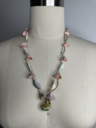 Natural Shells Conch & Pink Infinity Necklace Large Pendant Statement ...