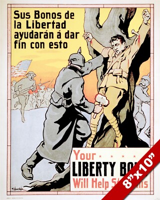 AMERICAN WWI ANTI GERMANY HUN PROPAGANDA POSTER PAINTING REAL CANVAS ...