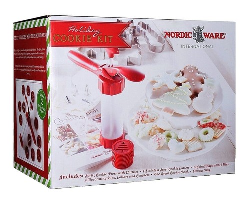 Nordic Ware Holiday Cookie Kit Spritz Press discs cutters tips Recipe ...