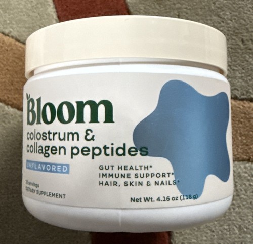 BLOOM Colostrum & Collagen Peptides 4.16oz UNFLAVORED 25 Servings- Exp ...