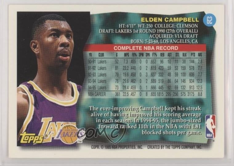 1995-96 Topps Elden Campbell #62 gp1 | eBay