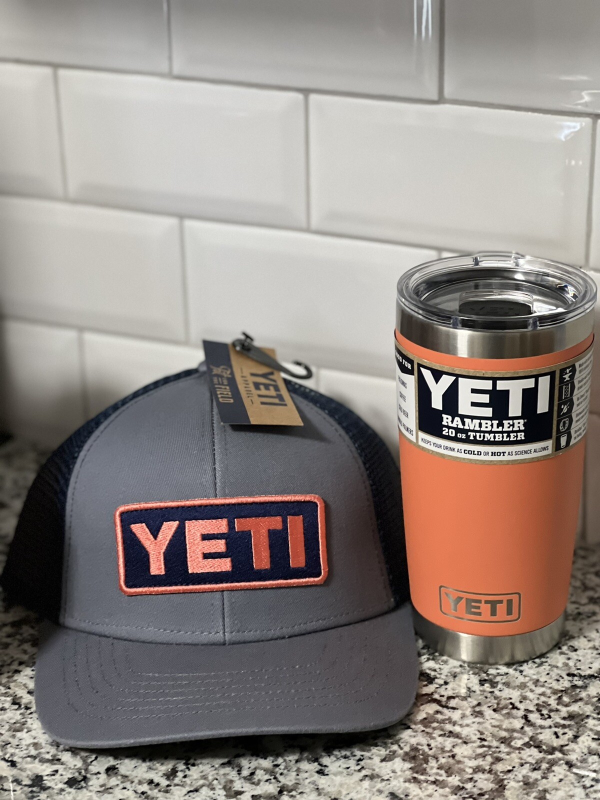 YETI 🪸CORAL🪸 20oz Rambler + Coral Yeti Trucker Hat - (Discontinued ...