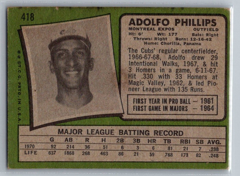 1971 Topps #418 Adolfo Phillips Vintage ungraded | eBay