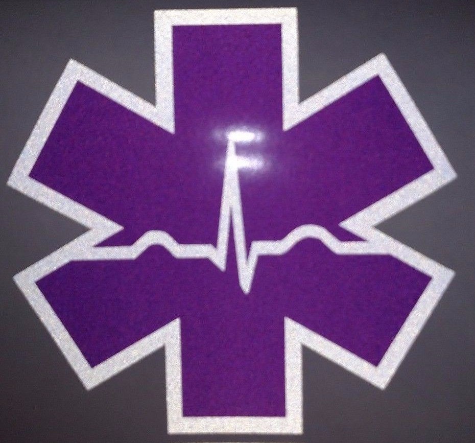 Purple Reflective Cardiac Star Of Life Car or Fire Helmet Decal EMS EMT ...
