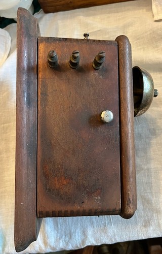 Antique Telephone Western Electric ?? Walnut Nickel Plated Bells Ringer ...