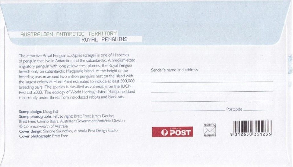 SA07a Australian Antarctic Territory 2007 WWF - Royal Penguins FDC | eBay