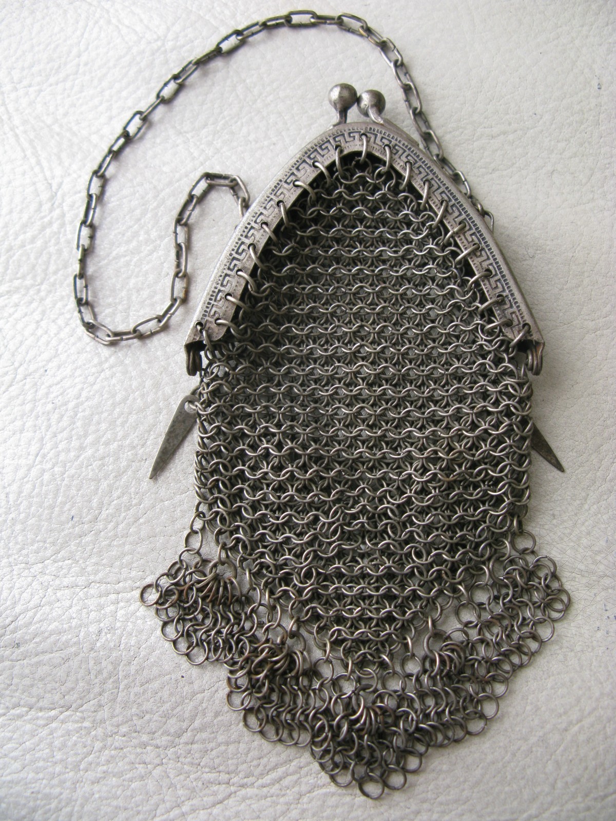 Antique Chatelaine Silver Greek Key Frame 7 Tassels Mesh Coin Purse ...