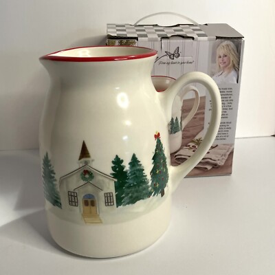 Dolly Parton Christmas Stoneware Pitcher 63 oz Childhood Cabin, Chapel ...