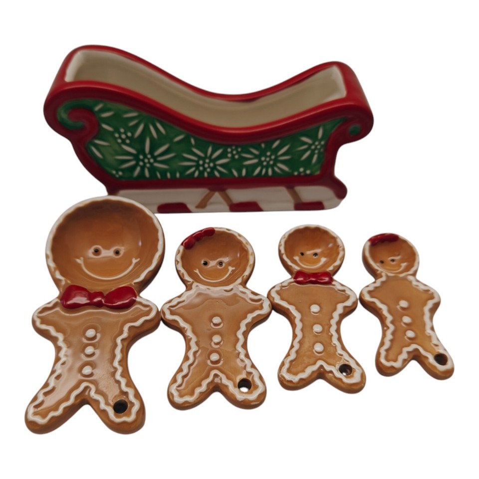 SET OF 4 TEMPTATIONS Measuring Spoons Gingerbread Hand Painted Santa ...
