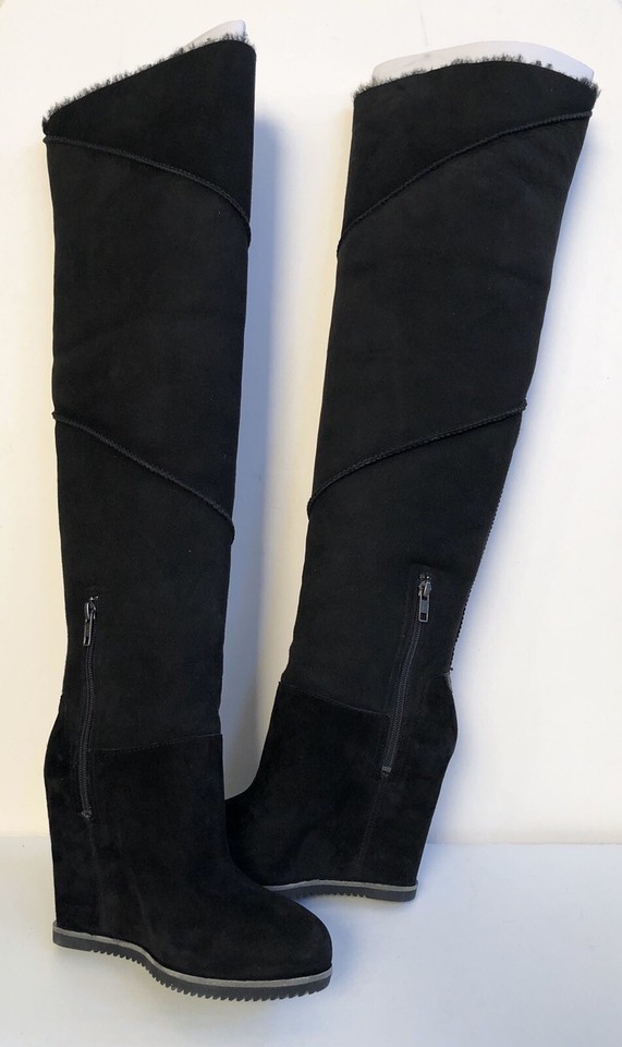 UGG CLASSIC MONDRI TALL OVER THE KNEE BLACK WEDGE BOOTS US 9.5 / EU 40. ...
