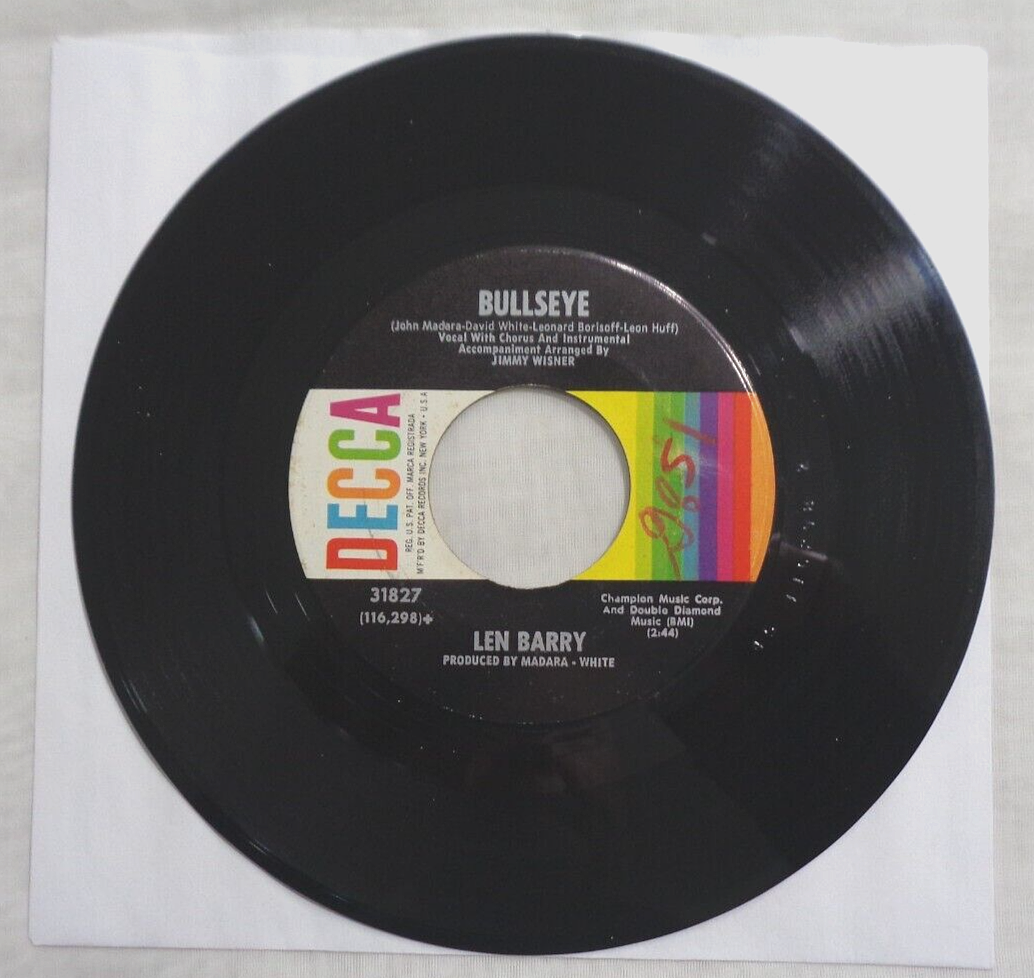 Len Barry: 1-2-3 b/w Bullseye 1965 Decca Records 31827 Gloversville ...
