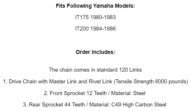 Drive Chain & Sprockets Kit for Yamaha It175 1980-1983 / It200 1984 ...