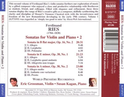 ERIC GROSSMAN/SUSAN KAGAN FERDINAND RIES: SONATAS FOR VIOLIN AND PIANO ...