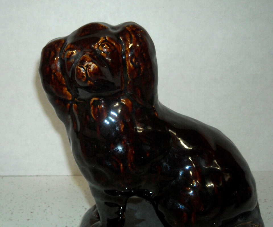 Tall 9 3/4" Rockingham Glazed Yellow Ware Figural Spaniel Dog Stoneware ...