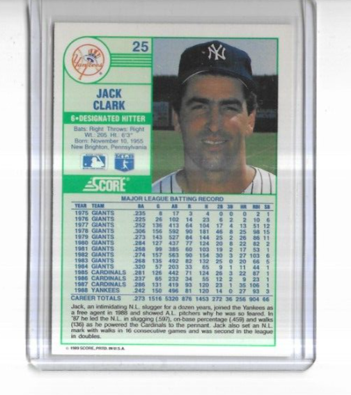 1989 Score #25 Jack Clark New York Yankees | eBay