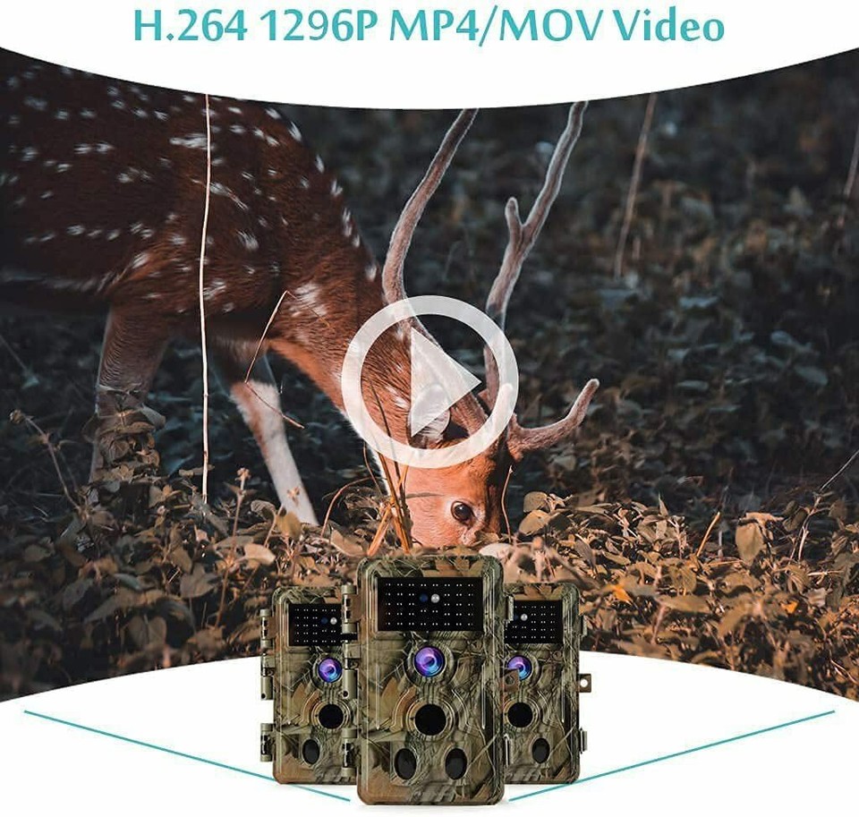 48MP 1296P Game & Trail Camera Night Vision Waterproof No Glow Wildlife ...