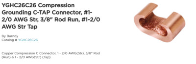 BURNDY YGHC26C26 C Tap Copper HYTAP, 1-2/0 Run 1-2/0 TAP, ROHS ...