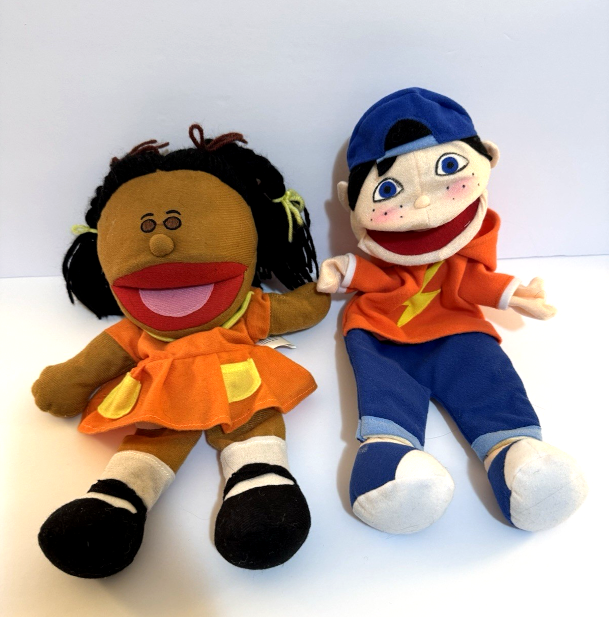 Set of 2 Oriental Trading HAPPY KIDS Hand Puppets 14" Boy & Girl | eBay