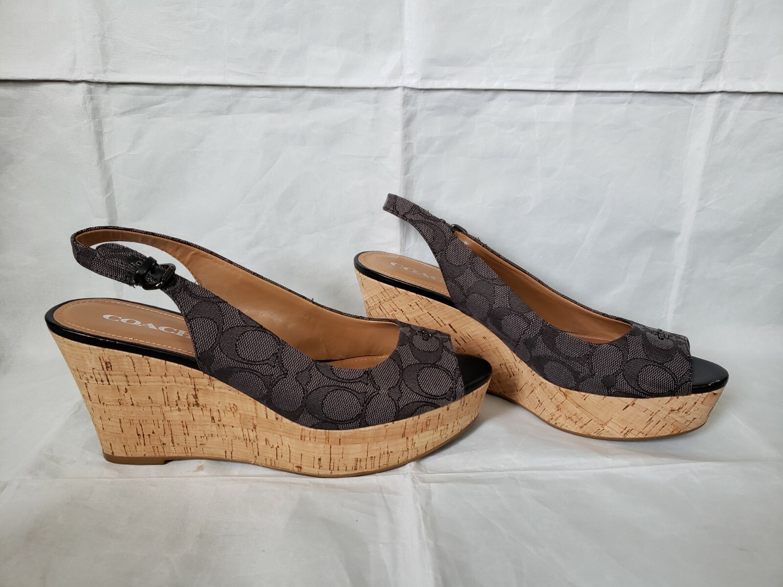 Coach Womens Wedge Black Open Toe Logo Classic Size 10 B | eBay
