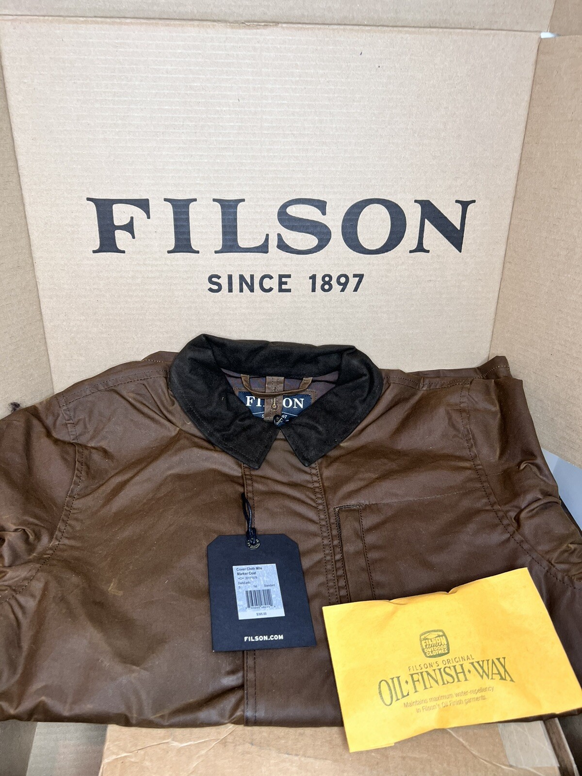 NWT Filson Cover Cloth Mile Marker Coat & Wax Oil 20171578 Dark Earth ...