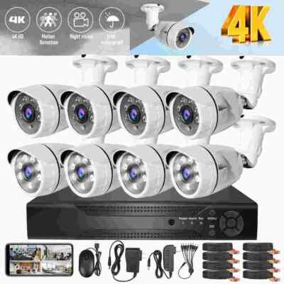 4K HD Surveillance Cameras CCTV Outdoor 8CH 4CH DVR Home Security ...