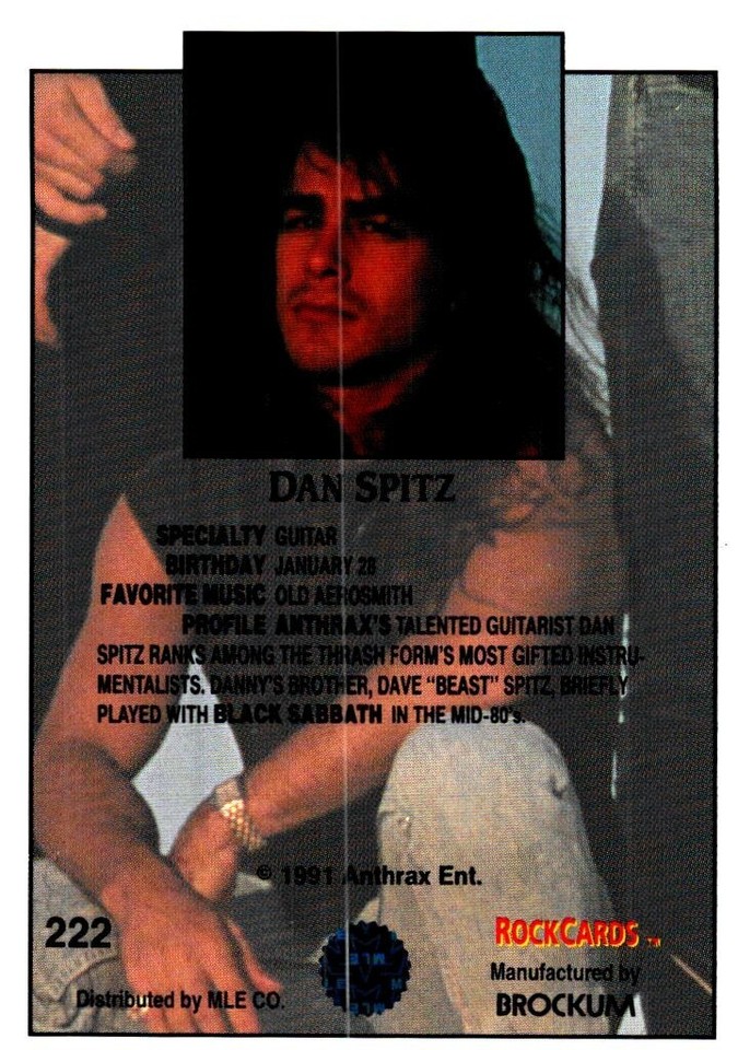 Dan Spitz Of Anthrax, 1991 Rock Card | eBay