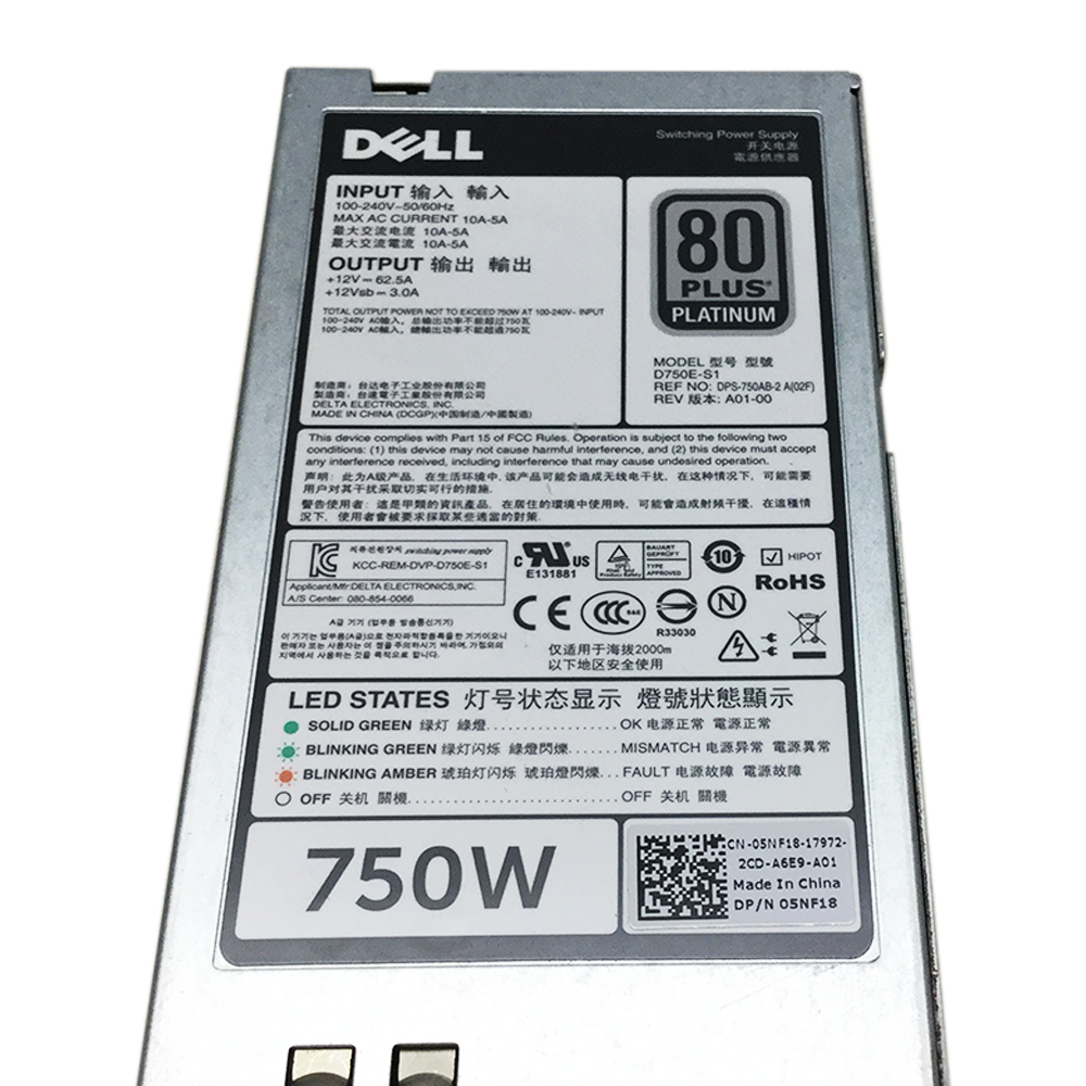 Dell 750W PSU Hot-Plug 80 Plus Platinum Power Supply for PowerEdge R620 ...