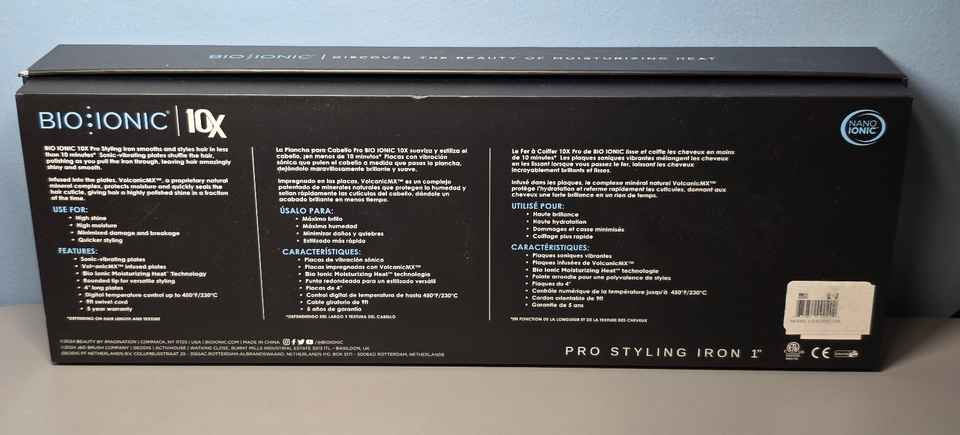 Bio Ionic 10X Pro Styling Iron 1" Nano Ionic-with Vibrating Plates -New ...