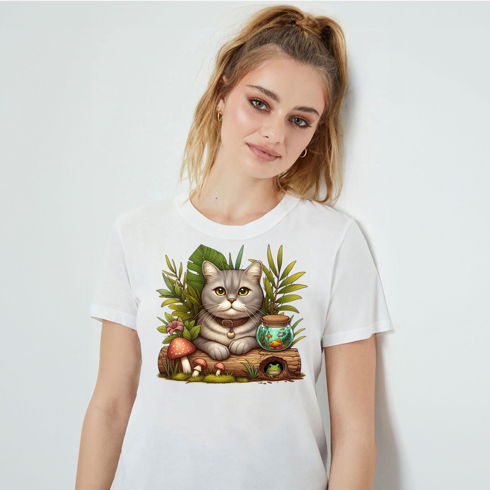 Nature-Inspired Mushroom T-Shirt, Cat, Frog, Fish Forest Tee | eBay