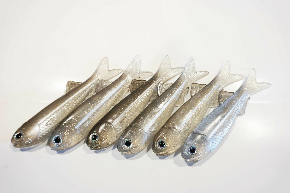 Soft Plastic Bay Anchovy Rainfish Lure Bait 4" Silver Flake 6 Pack | eBay