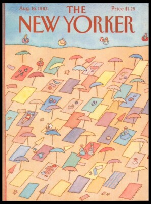 New Yorker magazine COVER ONLY August 16, 1982 art-Beach umbrellas ...