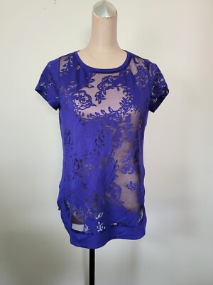 Bar III Lace Blue Sheer Top Size Small | eBay